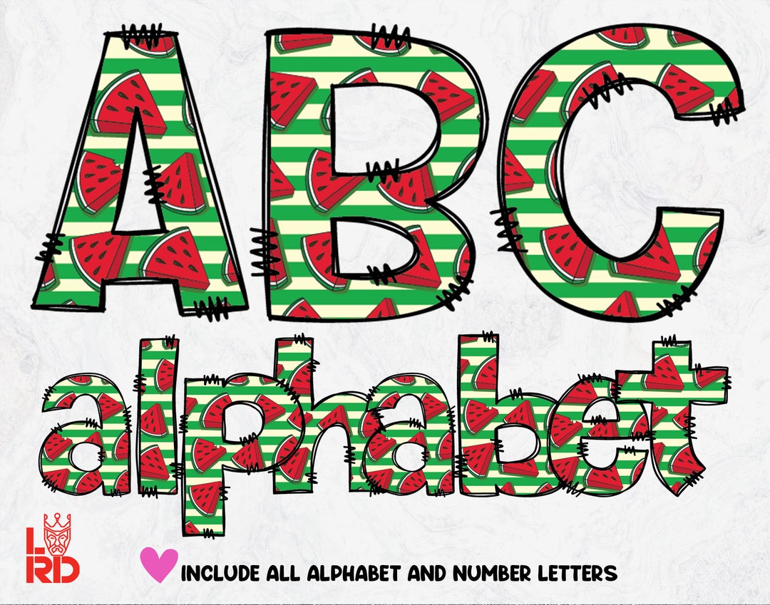 Watermelon Doodle Letters PNG: Fruit Alphabet Clipart (digital Download ...