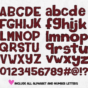 Red Buffalo Plaid Doodle Alphabet PNG: Christmas Font (digital Download ...