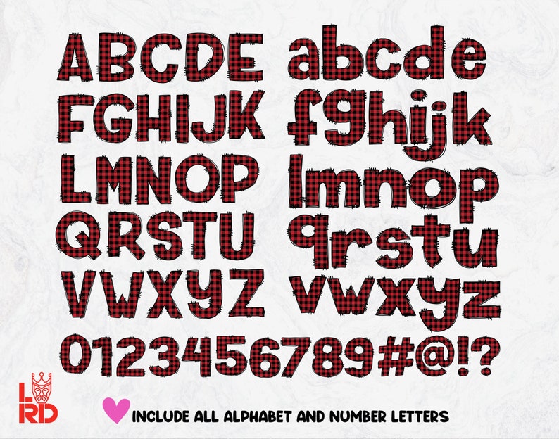 Red Buffalo Plaid Doodle Alphabet PNG: Christmas Font (digital Download ...