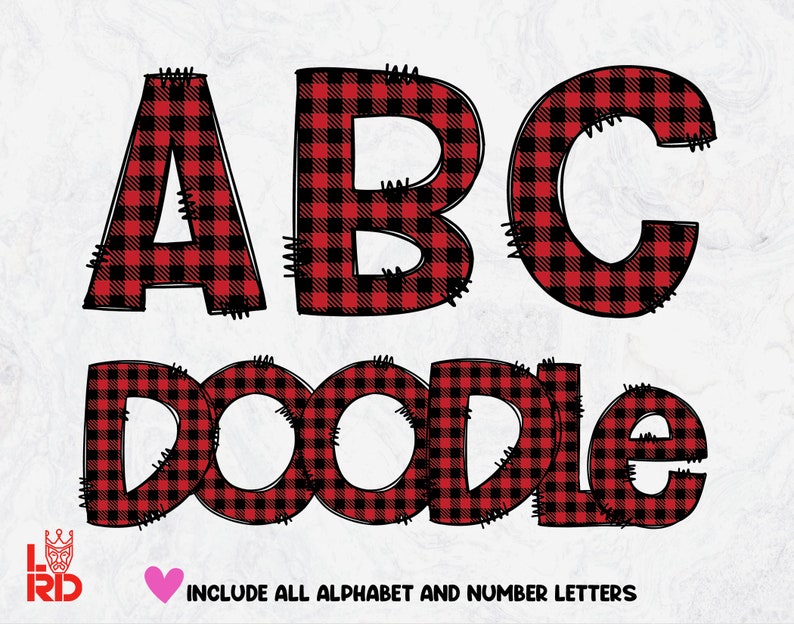 Red Buffalo Plaid Doodle Alphabet PNG: Christmas Font (digital Download ...