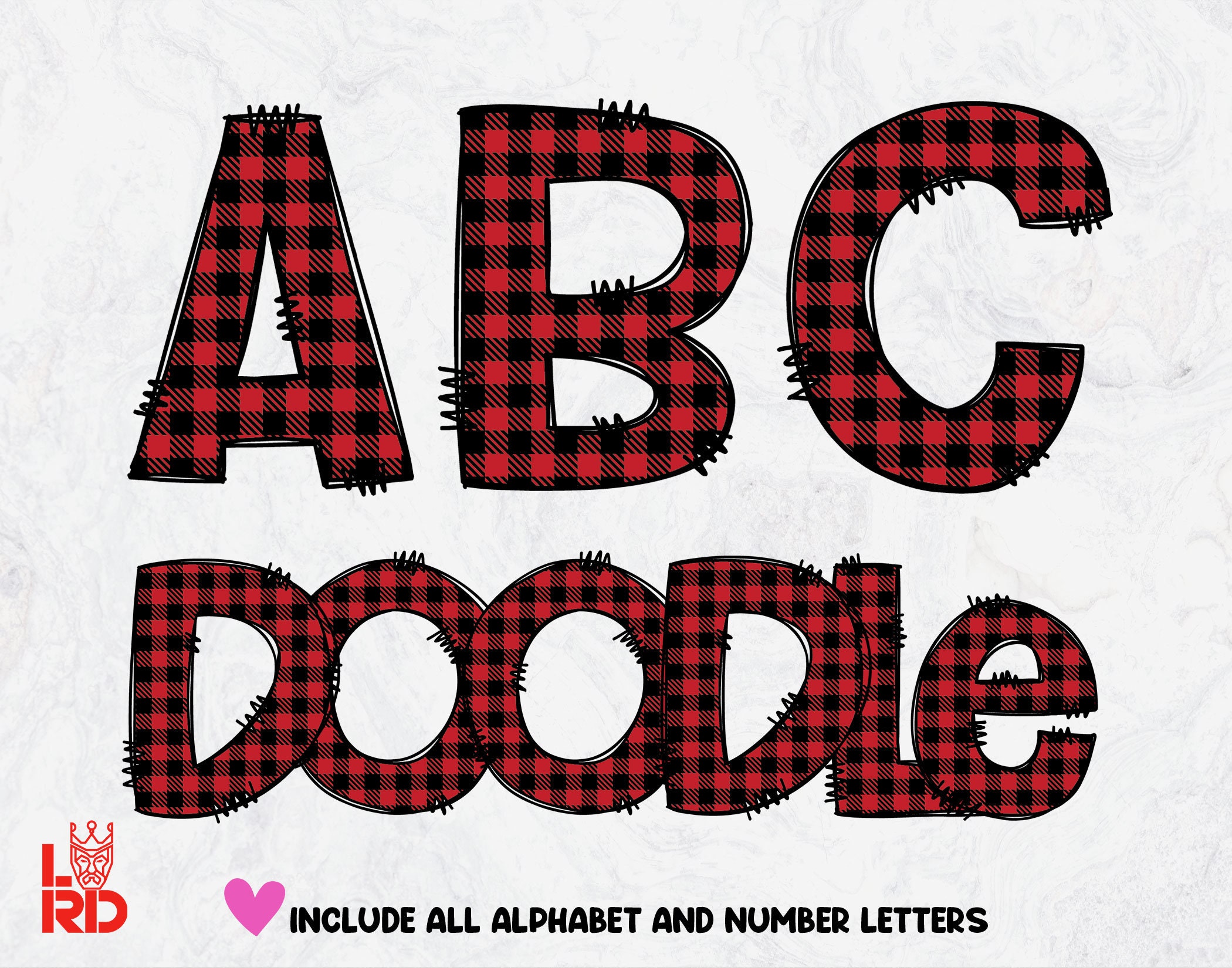 Red Buffalo Plaid Doodle Alphabet PNG: Christmas Font (digital Download ...