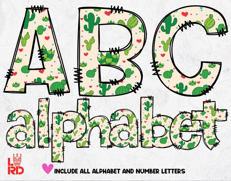 Cactus Doodle Alphabet Clipart: PNG Letters, Numbers (digital Download ...