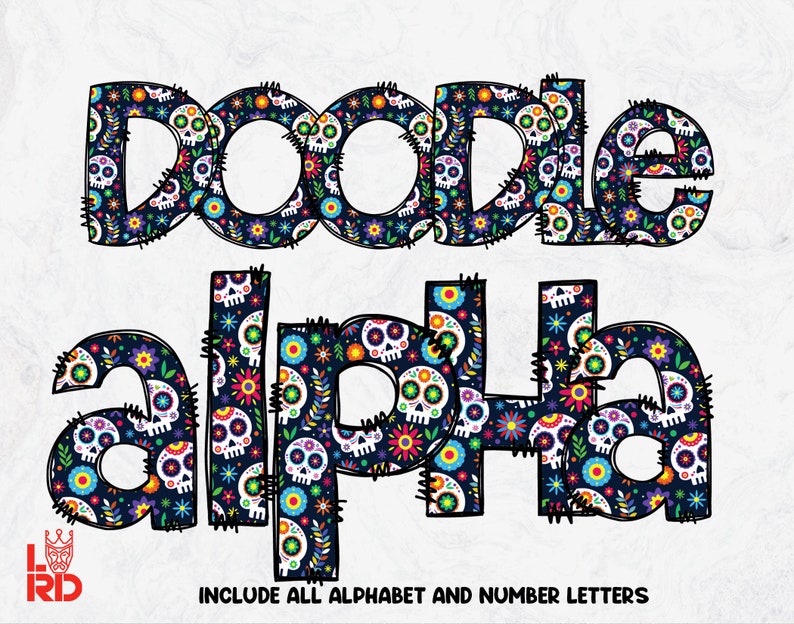 Skulls Alphabet, Printable Alphabet, Skulls Doodle Letters PNG, Digital ...
