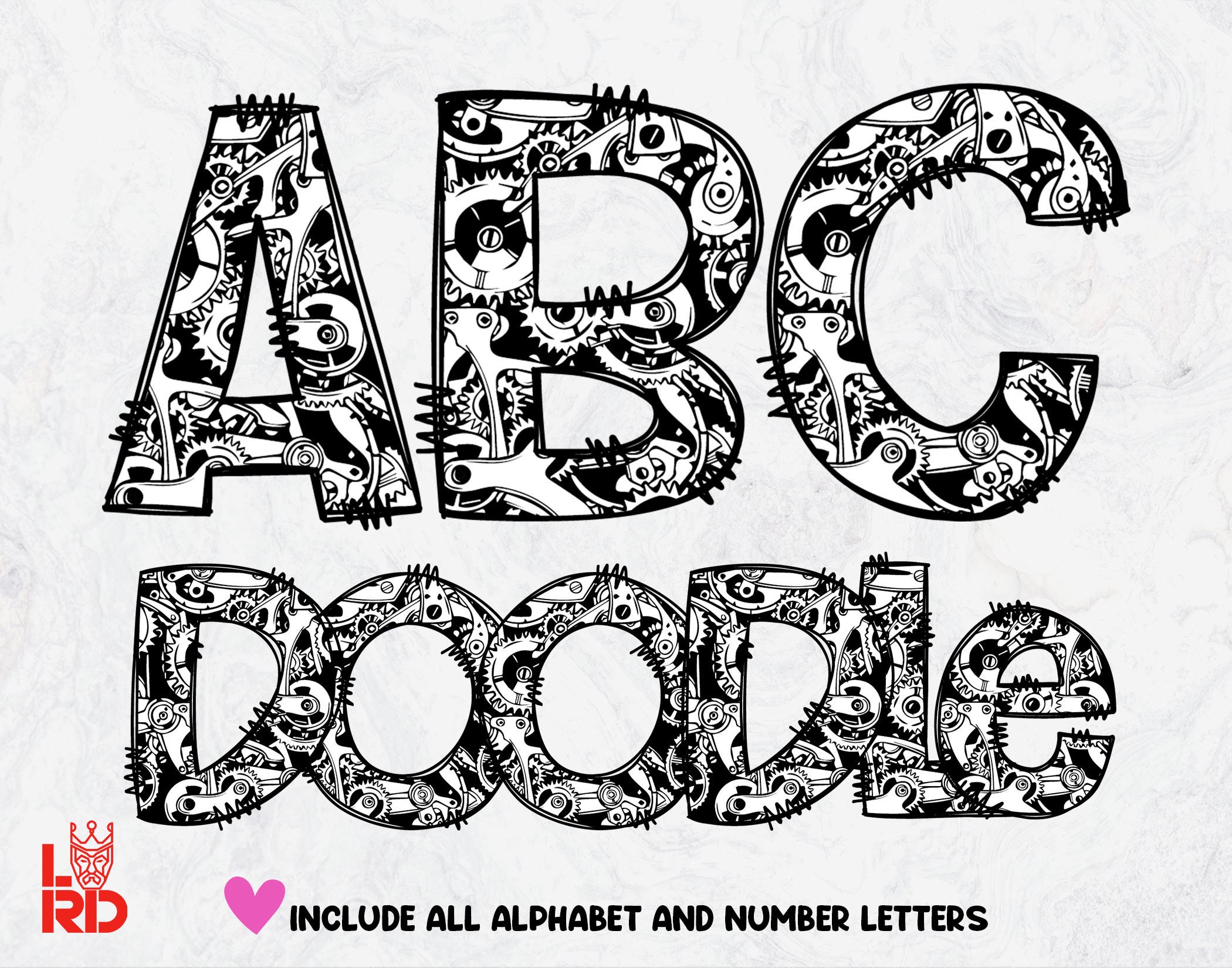 Gear Doodle Letters PNG, Motorcycle Alphabet PNG, Hand Drawn Alphabe ...