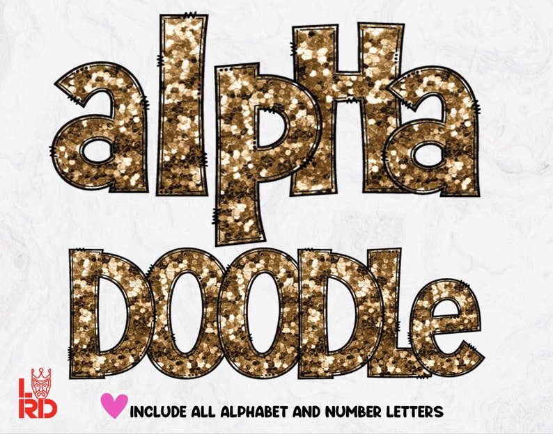 Gold Glitter Doodle Alphabet PNG Set: Sublimation Letters (digital ...