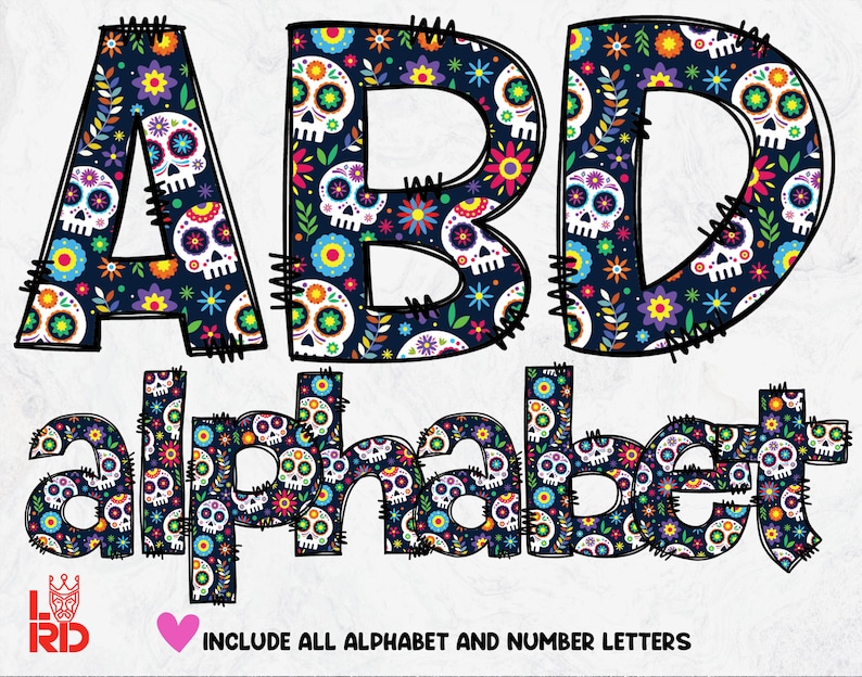 Skulls Alphabet, Printable Alphabet, Skulls Doodle Letters PNG, Digital ...