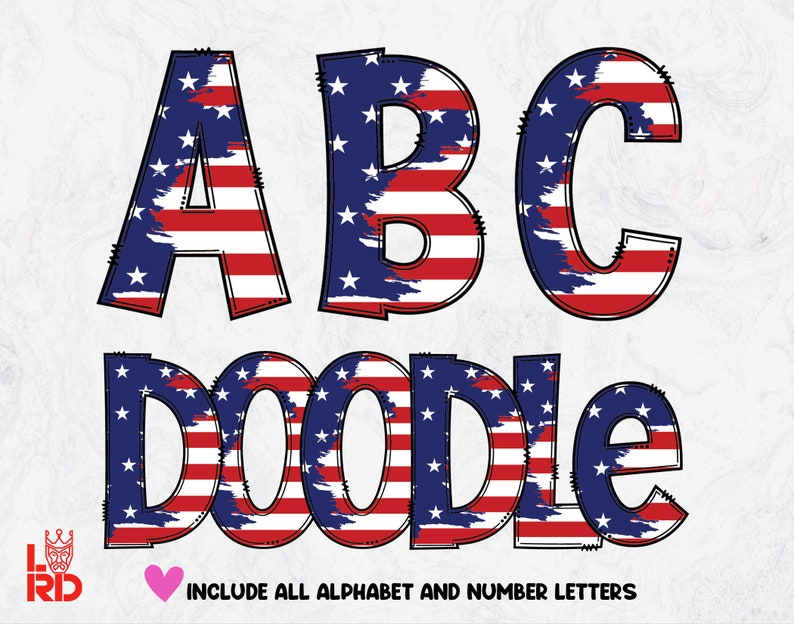USA Flag Patriotic Doodle Letters, Flag Alphabet, Sublimation Alpha Set ...