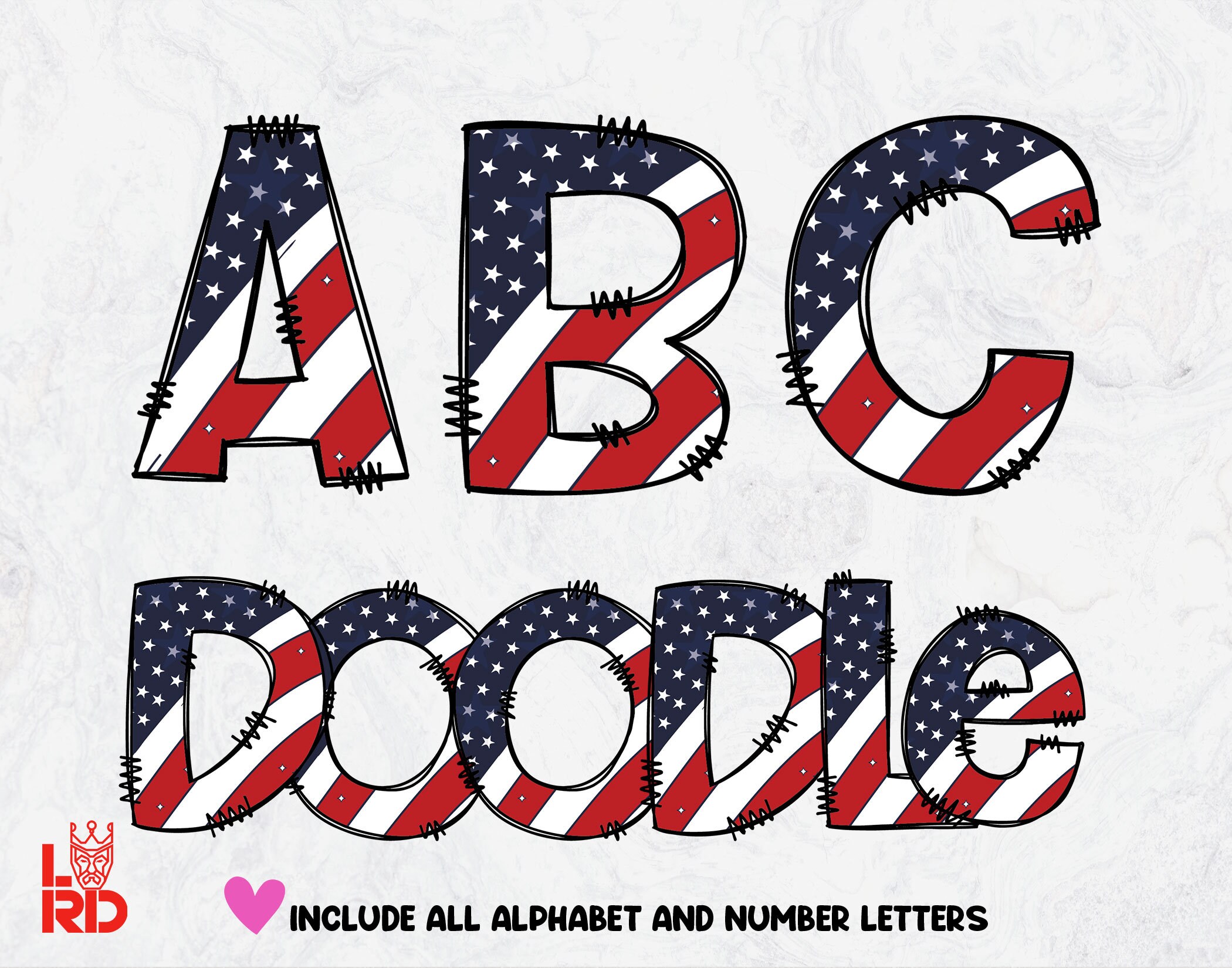USA Alphabet Letters Set, Patriotic American Flag Doodle Letters, Hand ...