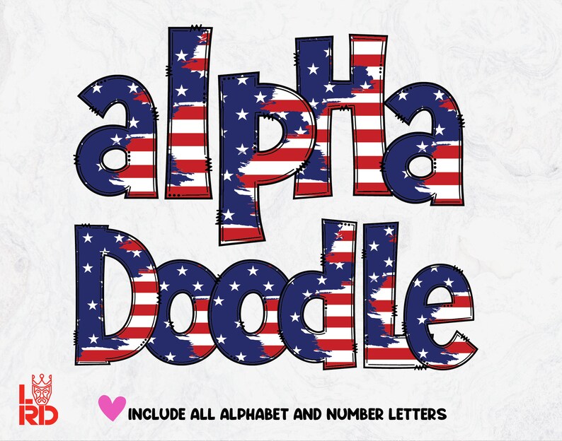 USA Flag Patriotic Doodle Letters, Flag Alphabet, Sublimation Alpha Set ...
