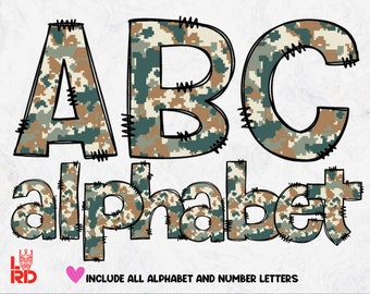 Camo Doodle Alphabet Letters PNG Bundle, Camouflage militaire, Lettres ...