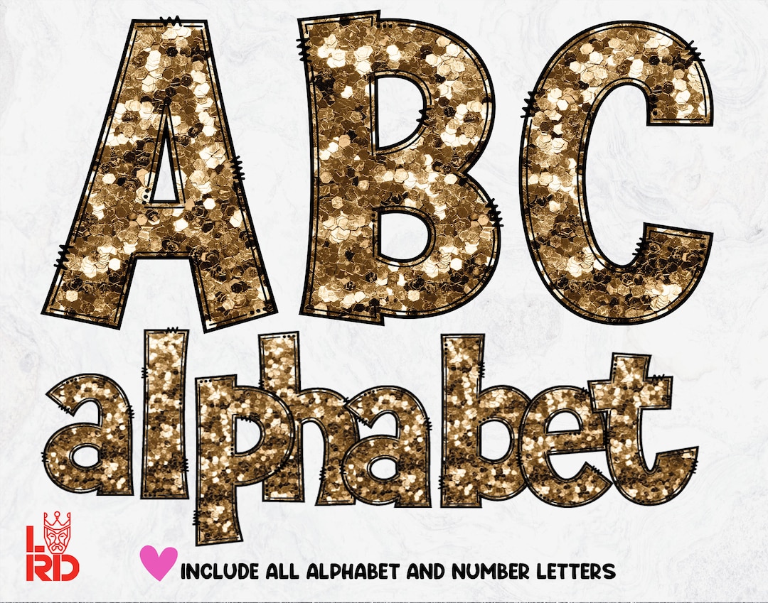 Gold Glitter Doodle Alphabet PNG Set: Sublimation Letters (digital ...