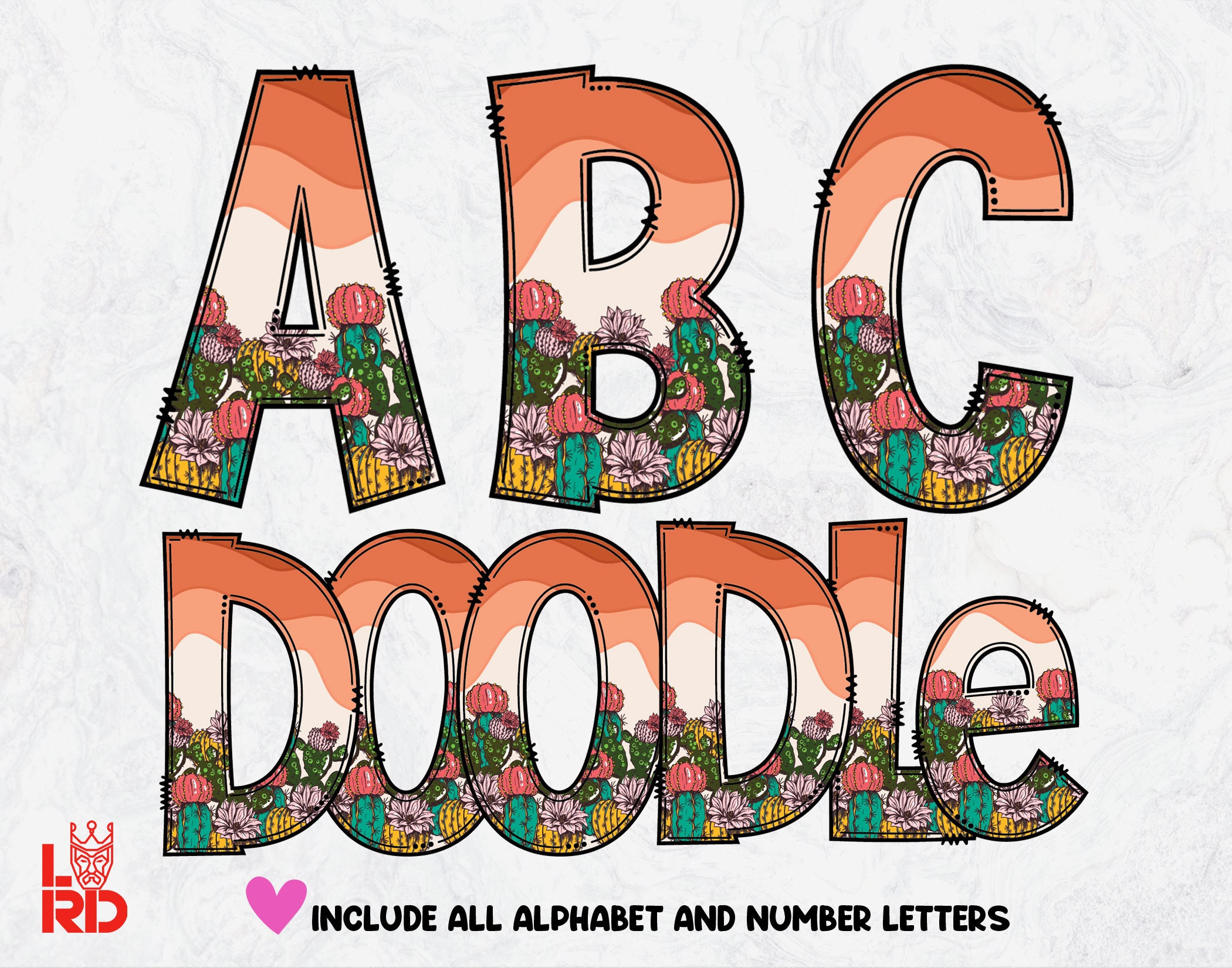 Cactus Doodle Letters, Cactus Alphabet Clip Art, Cactus Letters ...