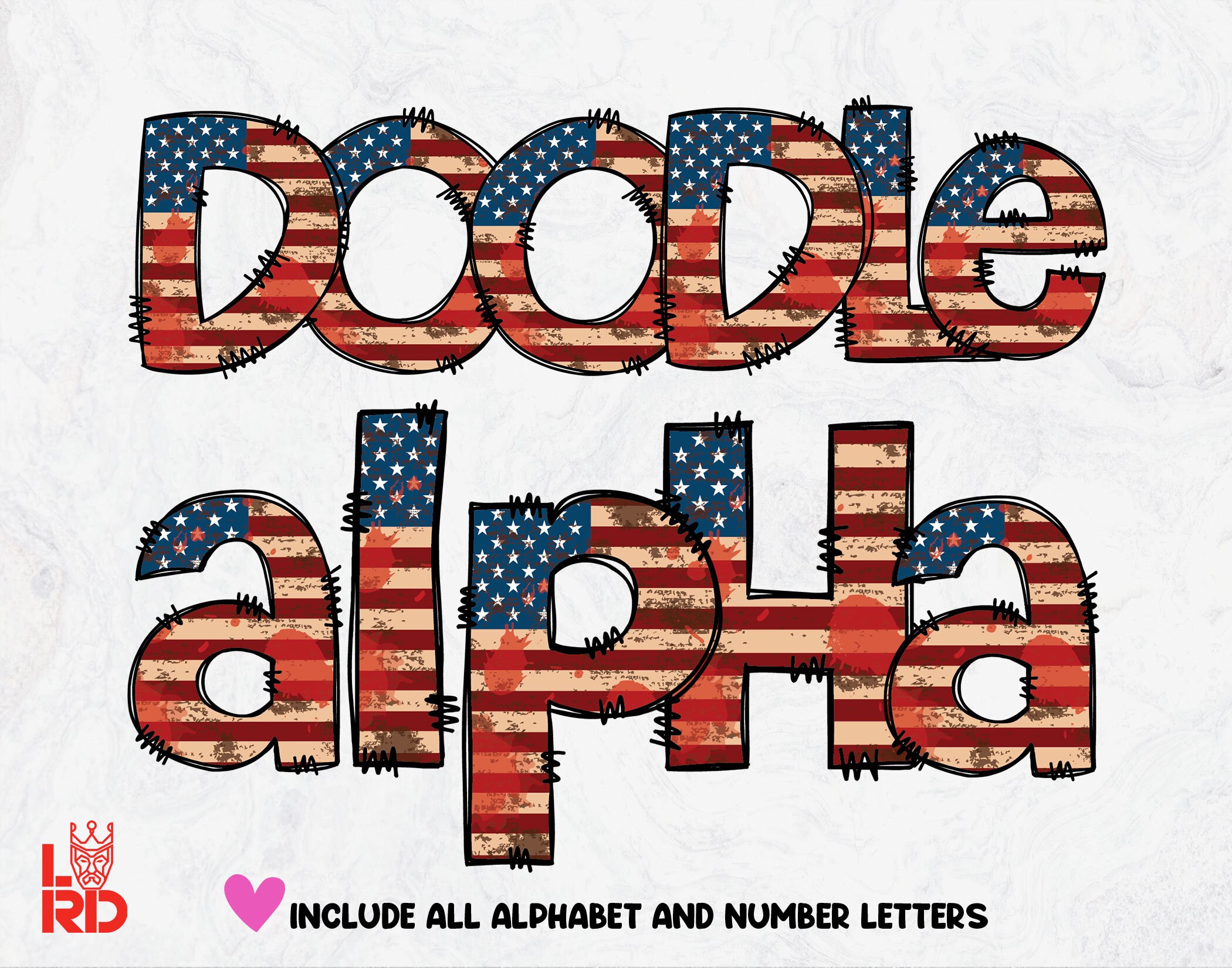 Patriotic American Flag Doodle Letters, USA Alphabet Letters ...