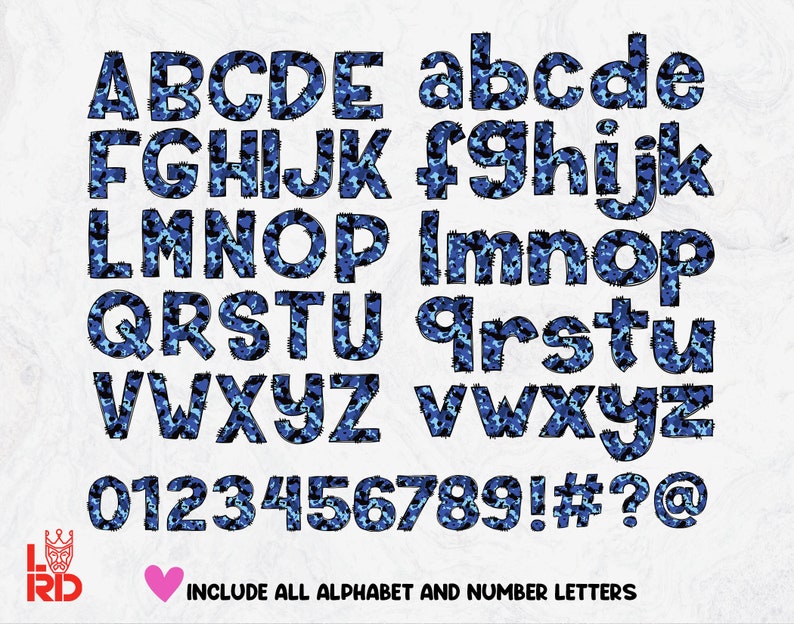 Blue Camouflage Alphabet Doodle Letters, Camo Letters, Military Clipart ...