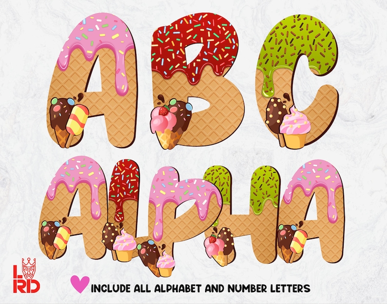 Letras de helado, Alfabeto de cumpleaños PNG, Sublimación de verano ...