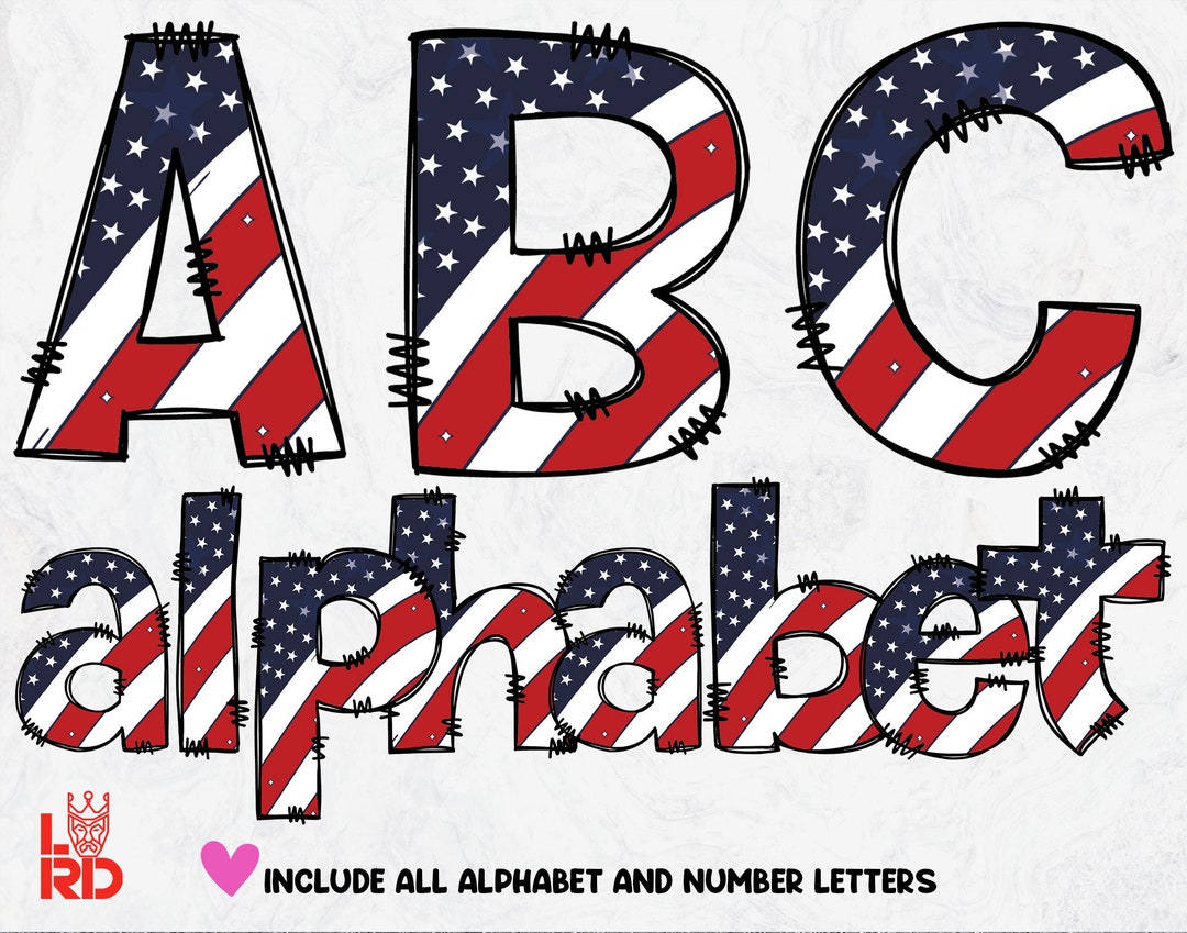 USA Alphabet Letters Set Patriotic American Flag Doodle - Etsy