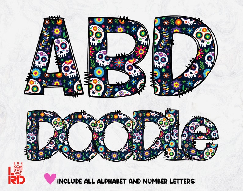 Skulls Alphabet, Printable Alphabet, Skulls Doodle Letters PNG, Digital ...