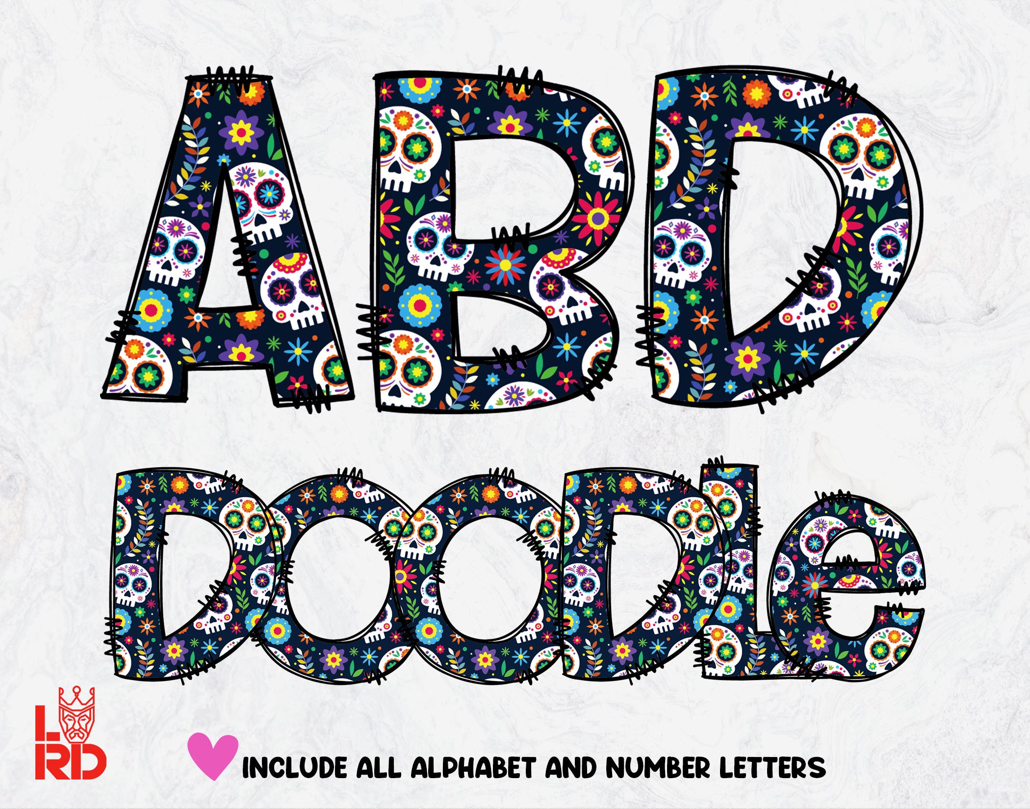 Skulls Alphabet, Printable Alphabet, Skulls Doodle Letters PNG, Digital ...