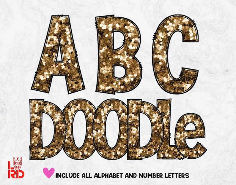 Gold Glitter Doodle Alphabet PNG Set: Sublimation Letters (digital ...