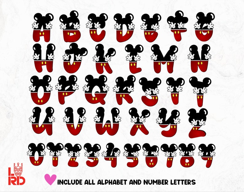 Mouse Cartoon Alphabet PNG, Letters & Numbers Sublimation (digital ...