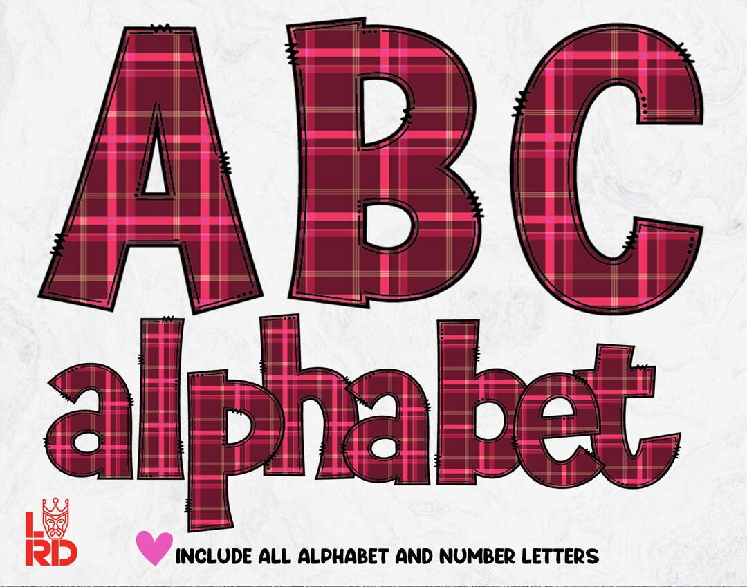 Pink Plaid Doodle Font PNG Alphabet Set (digital Download) - Etsy