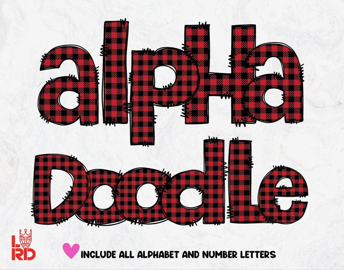 Red Buffalo Plaid Doodle Alphabet PNG: Christmas Font (digital Download ...