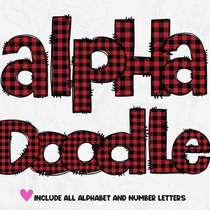 Red Buffalo Plaid Doodle Alphabet PNG: Christmas Font (digital Download ...