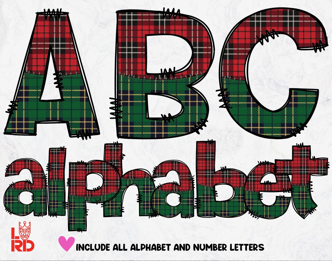 Red & Green Buffalo Plaid Doodle Letters, Plaid Alphabet PNG, Plaid ...