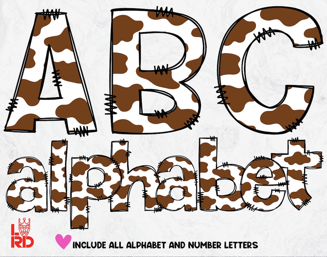 Brown Doodle Cow Hide Letters PNG, Cow Hide Pattern Alphabet, Alphabet ...