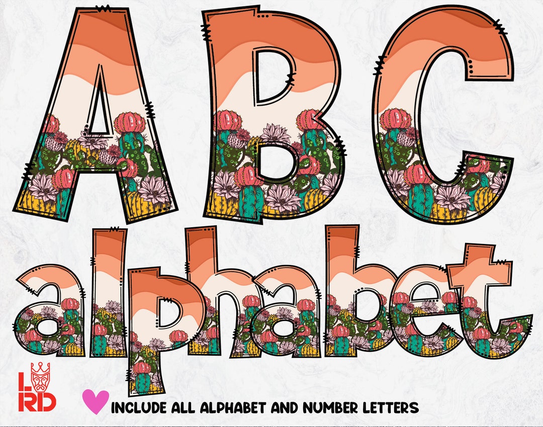 Cactus Doodle Letters, Cactus Alphabet Clip Art, Cactus Letters ...