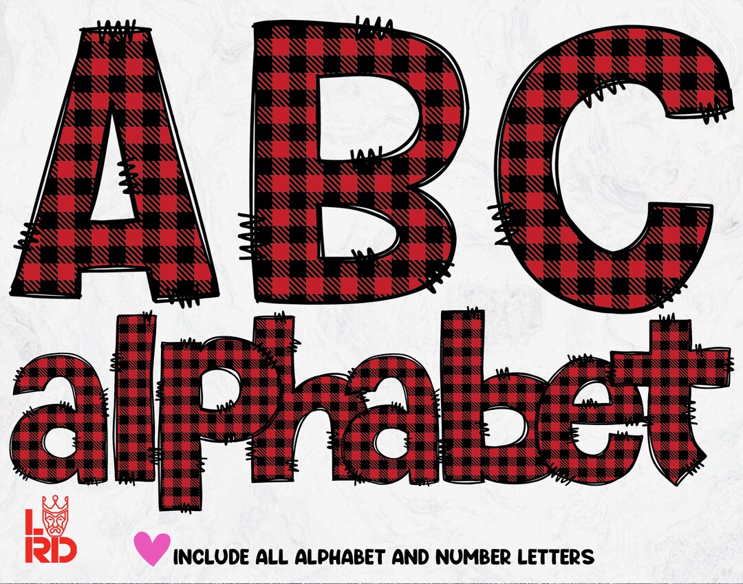 Red Buffalo Plaid Doodle Alphabet PNG: Christmas Font (digital Download ...