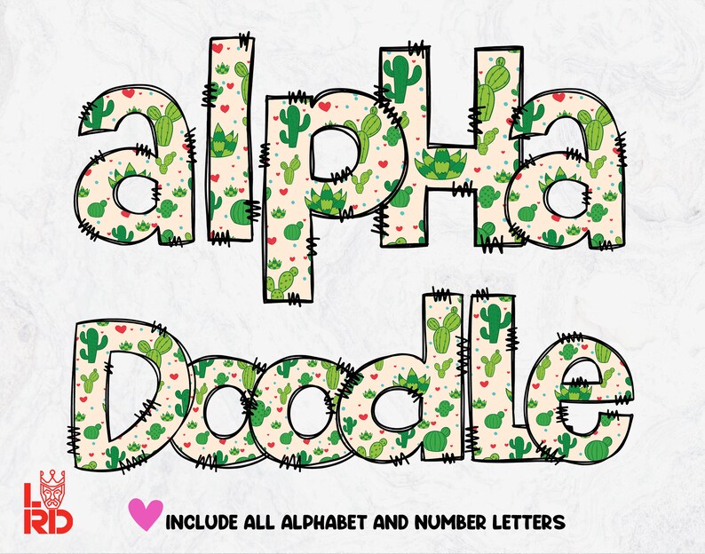Cactus Doodle Alphabet Clipart: PNG Letters, Numbers (digital Download ...