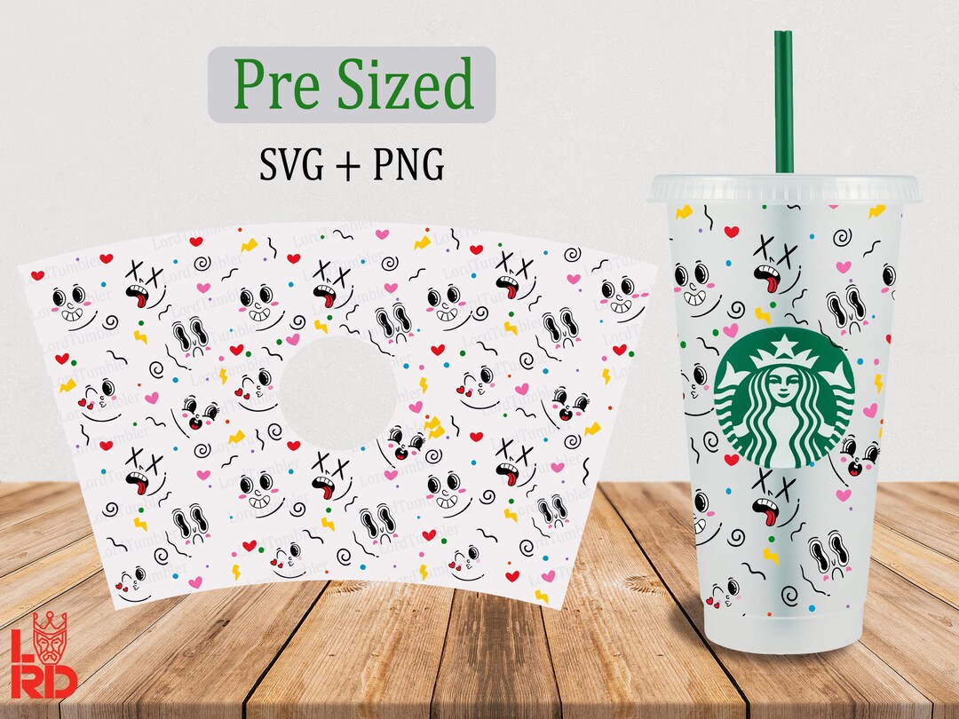 Emoji Face Cold Cup Wrap SVG: 24oz Venti Cup Cutfile (digital Download ...