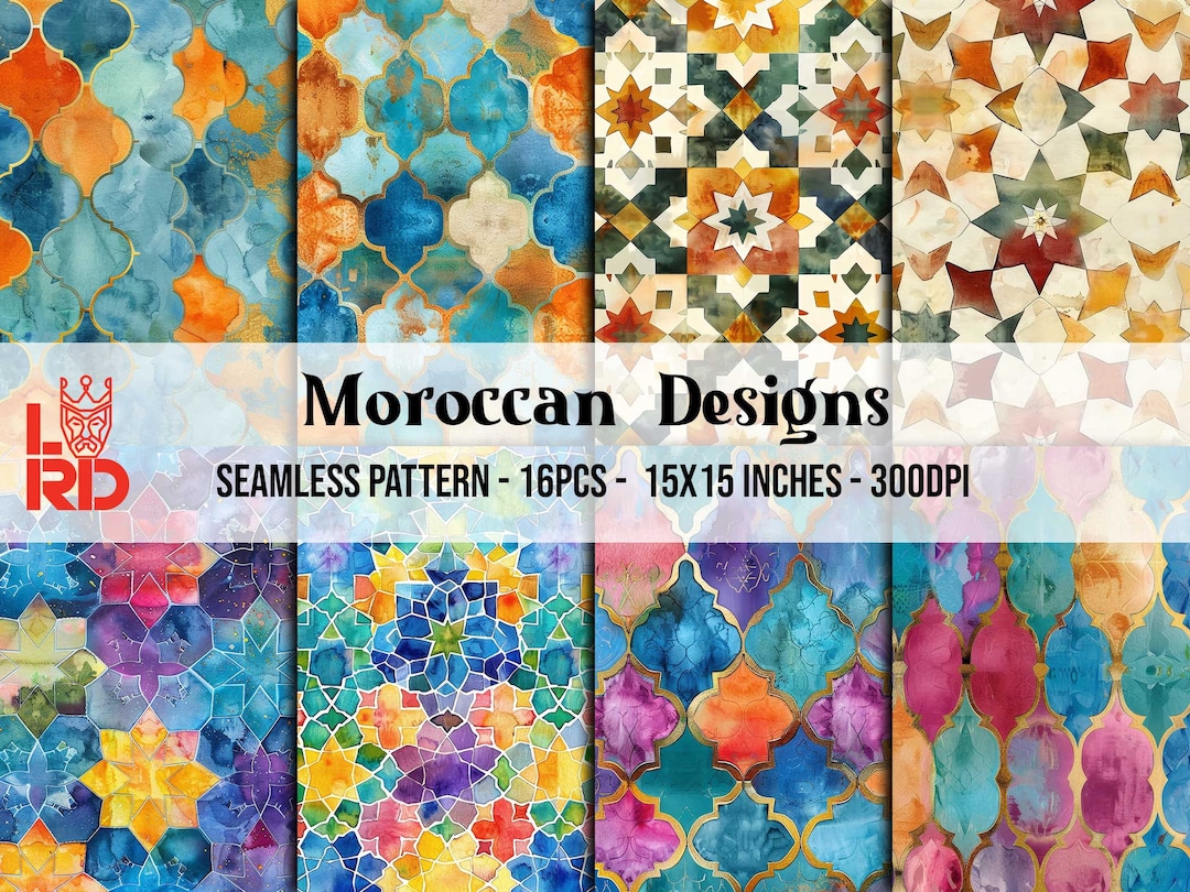 16 Moroccan Tiles Digital Seamless Pattern Set, Digital Backgrounds ...