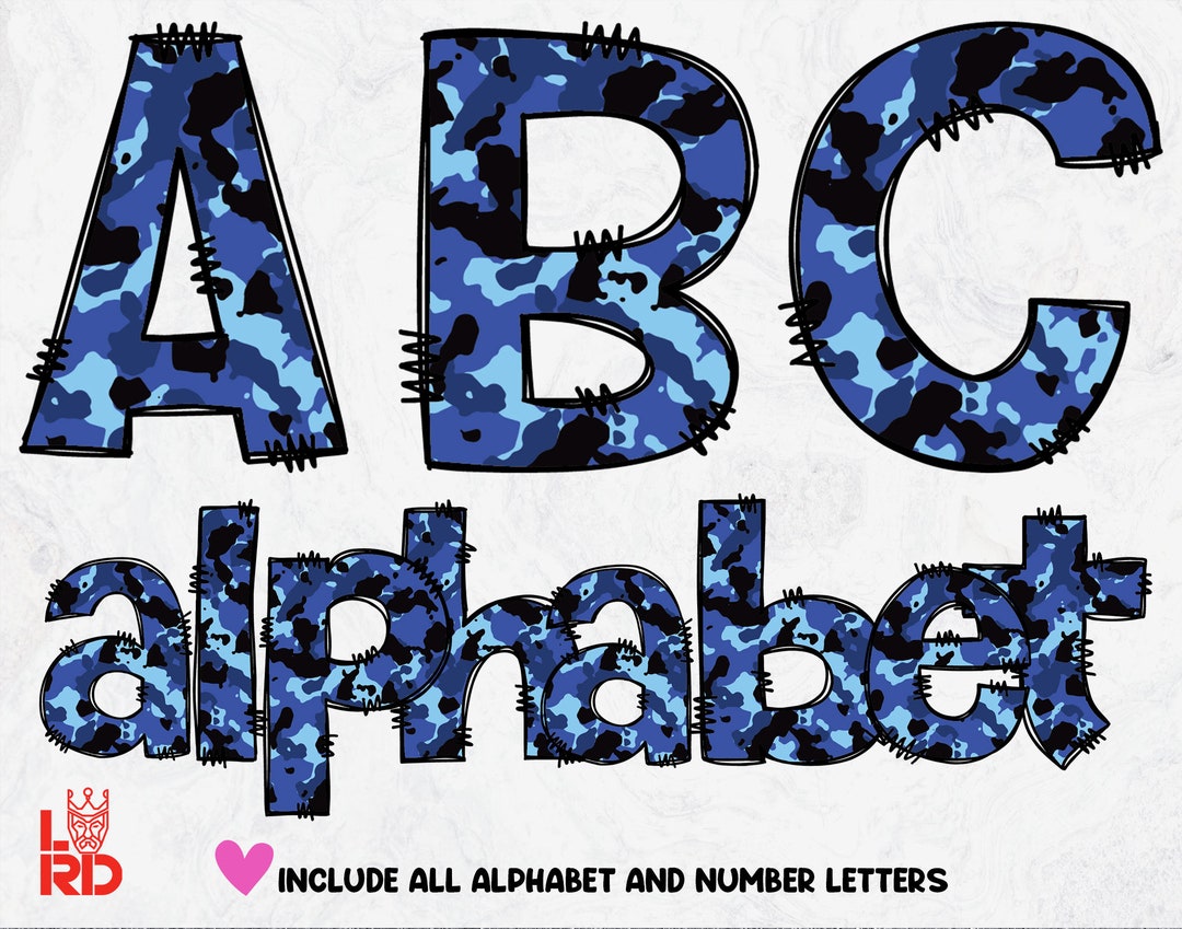 Blue Camouflage Alphabet Doodle Letters, Camo Letters, Military Clipart ...