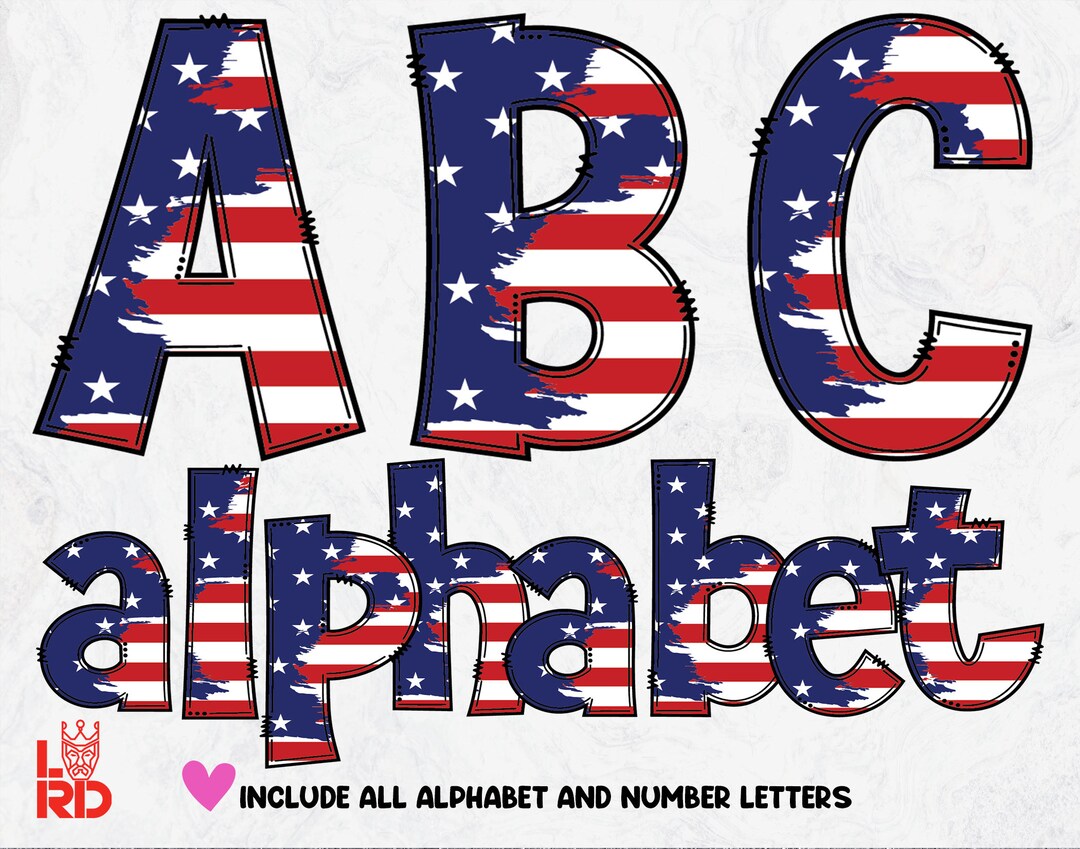 USA Flag Patriotic Doodle Letters, Flag Alphabet, Sublimation Alpha Set ...