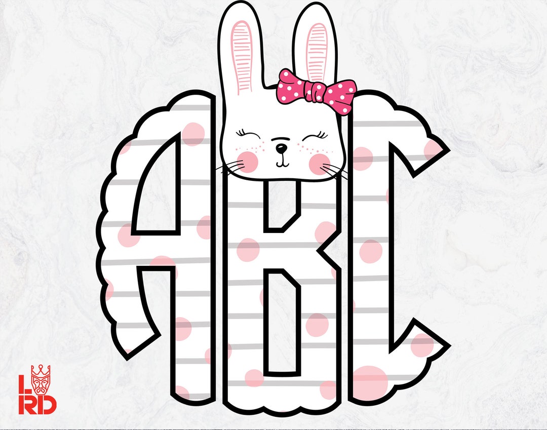 Rabbit Monogram, Split Monogram Letters, Rabbit Pink Alphabet PNG ...