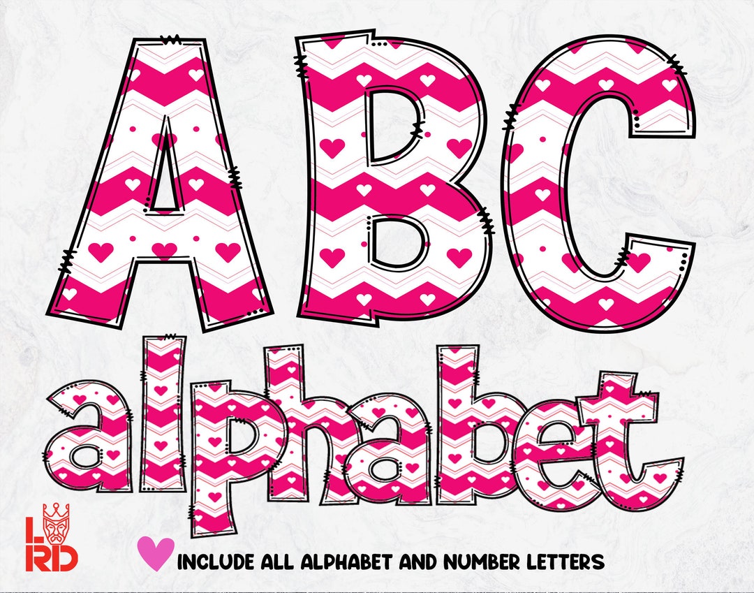 Hearts Doodle Letters, Valentine Alphabet PNG, White and Pink Heart ...