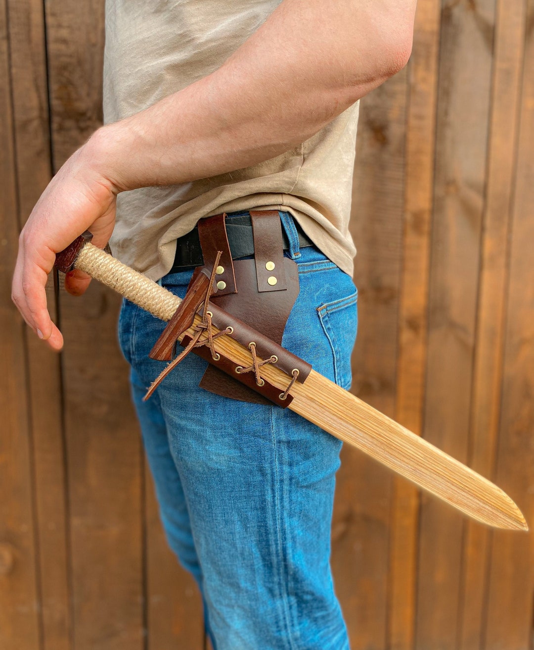 Wooden Sword With Leather Scabbard, Kids Toy Sword, Knight Sword ...