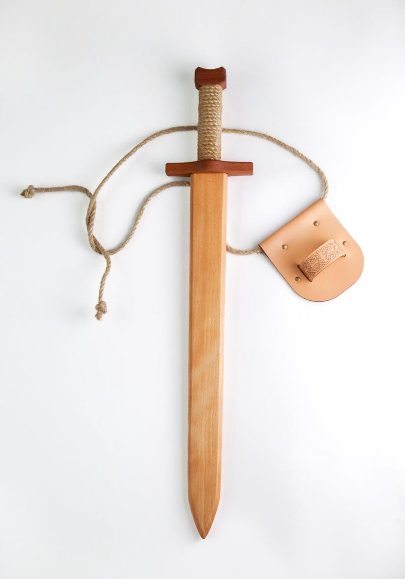Personalised Wooden Sword With Leather Holder for Kids, Pretend Play ...