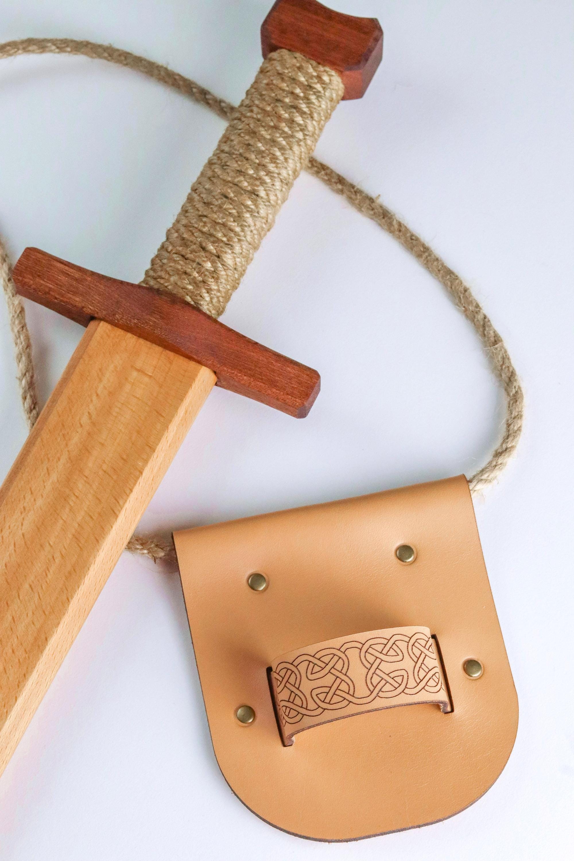 Personalised Wooden Sword With Leather Holder for Kids, Pretend Play ...