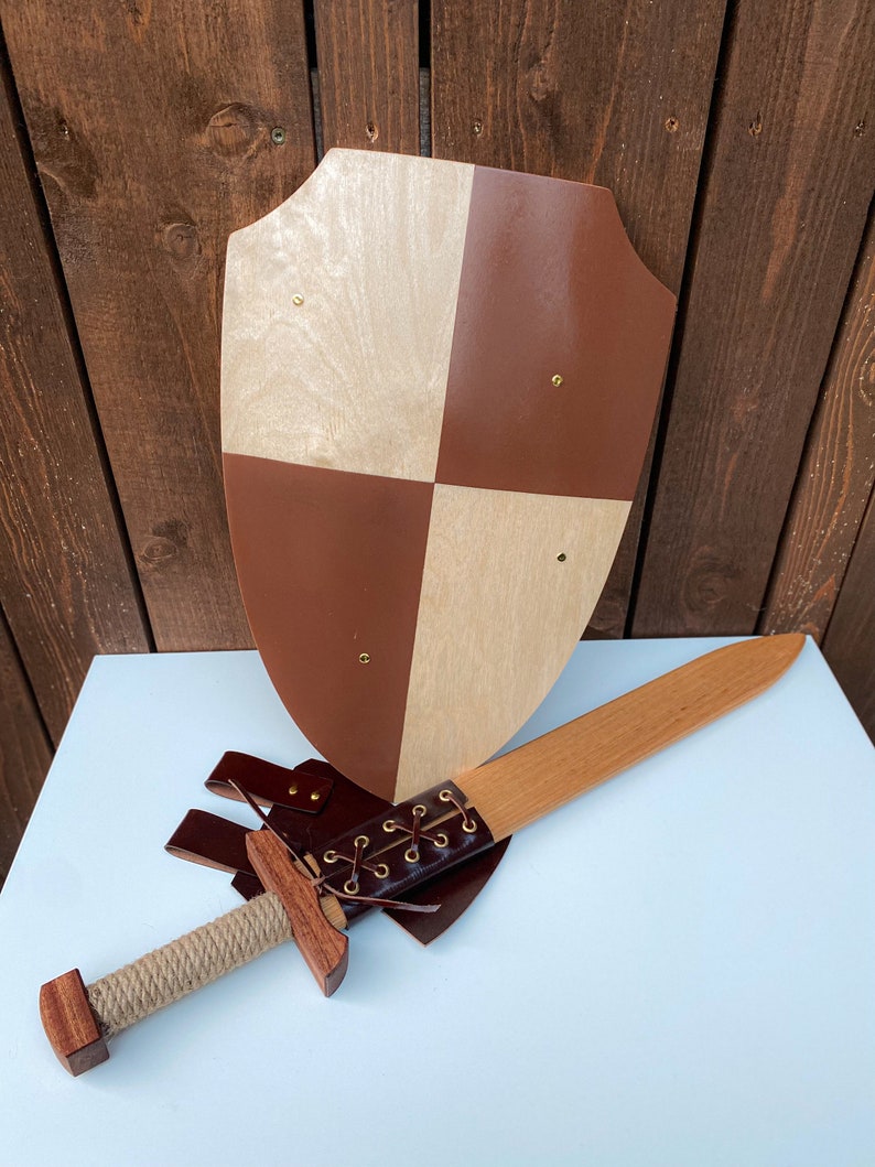 WARRIOR SET OF 3 Wooden Sword Wooden Shield Scabbard Wooden - Etsy