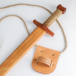 Personalised Wooden Sword With Leather Holder for Kids, Pretend Play ...