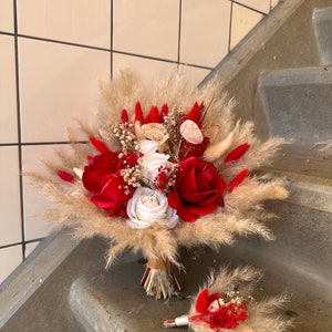 Bridal Bouquet Red Boho Wedding Bouquet Wedding Bouquet Red Dried ...