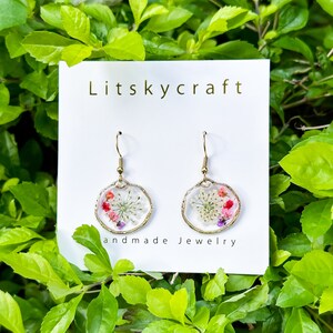 14K Gold Lace Resin Flower Earrings, Handmade Pressed Real Flower Resin ...