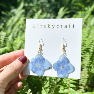 Real Hydrangea Flower Earrings, Handmade Pressed Hydrangea Flower Resin ...