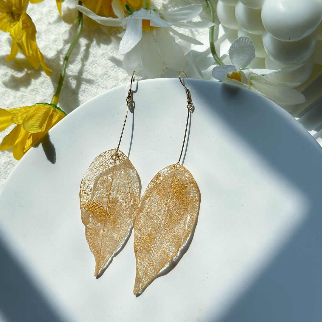Gold Real Leaves Earrings, Gold Leaf Earrings, Handmade Leaves Earrings ...