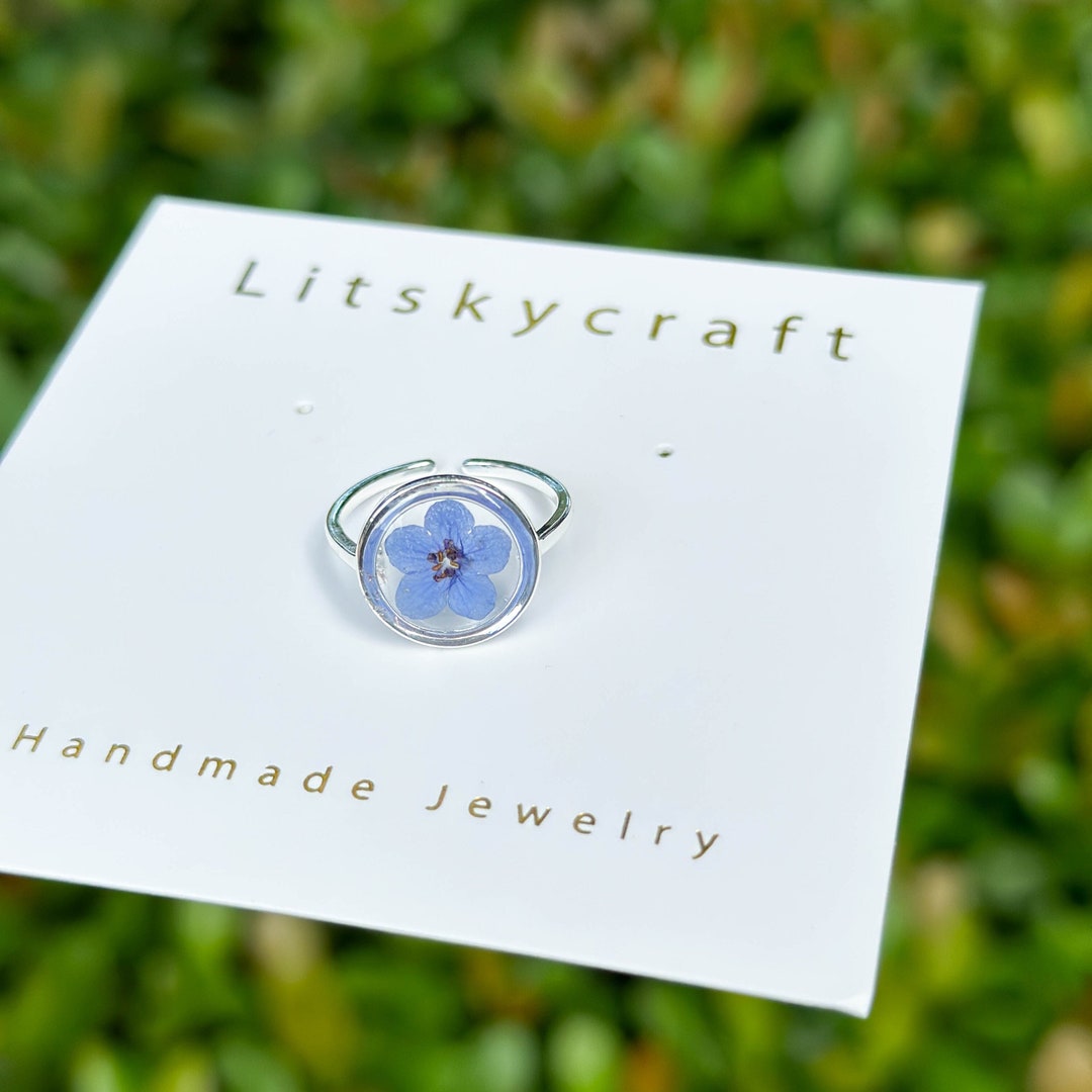 Adjustable Forget Me Not Real Flower Ring, Handmade Pressed Flower Ring ...
