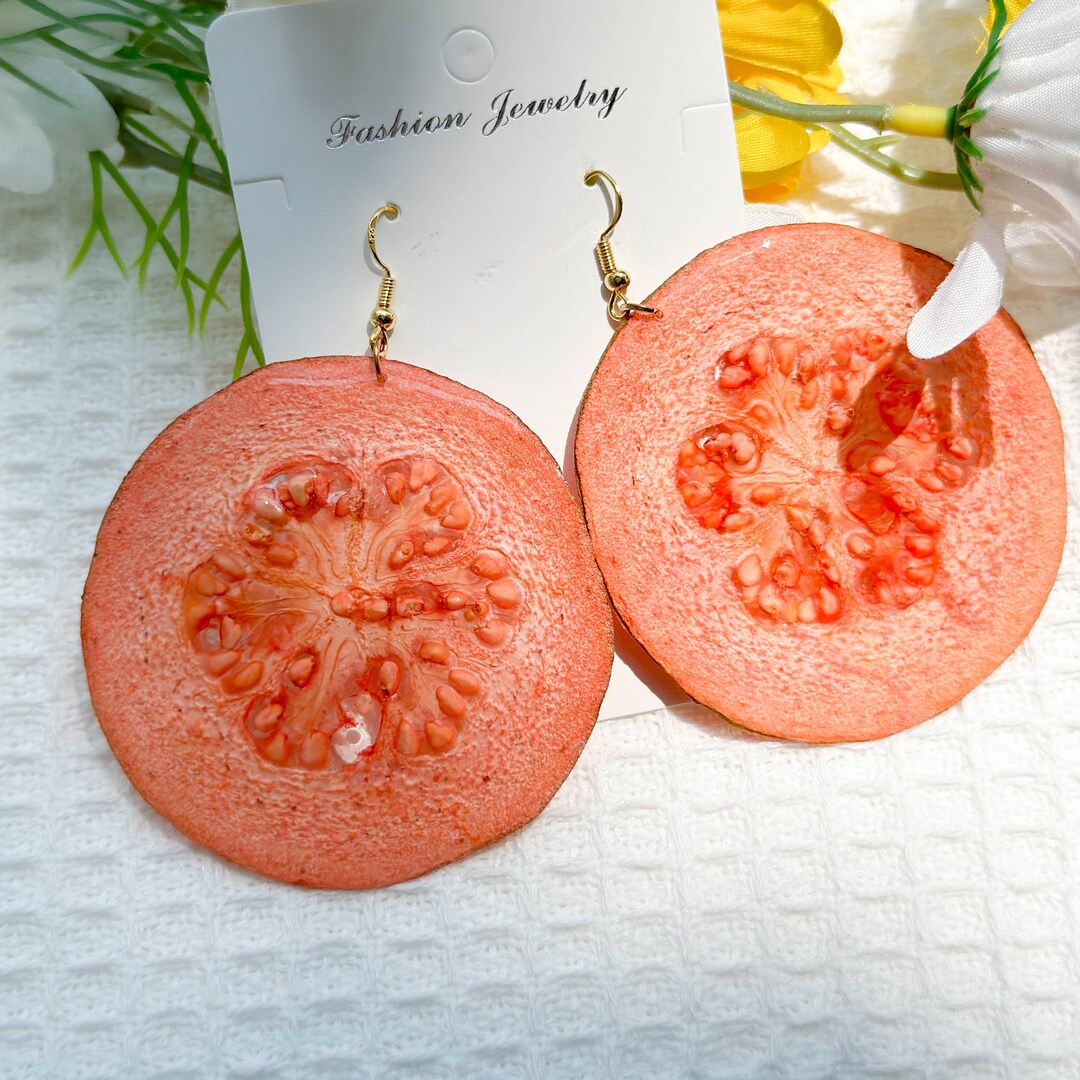 Real Resin Guava Fruit Earrings, Pressed Guava Resin Fruit Earring ...