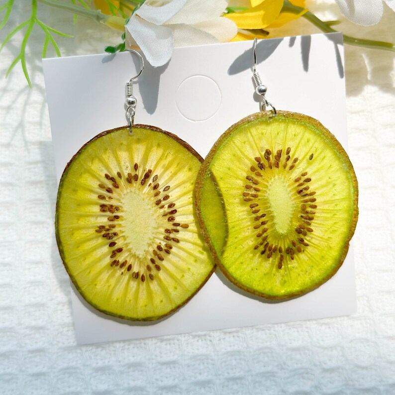 Real Kiwi Fruit Earrings Handmade Pressed Kiwi Resin Fruti - Etsy